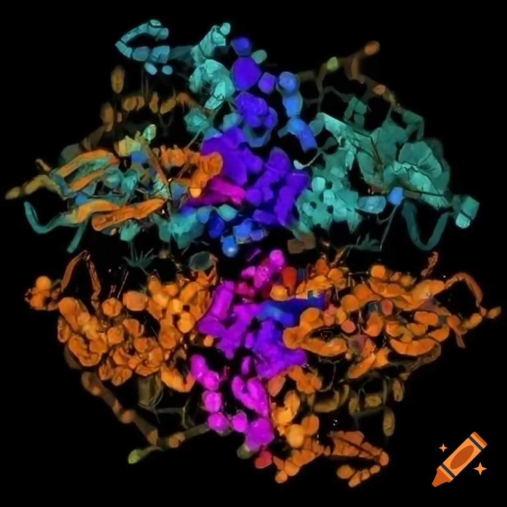 3D render of DNA double helix viewed through electron microscope on Craiyon