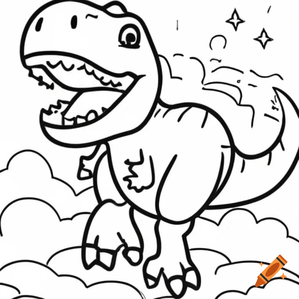 Line art of a smiling t-rex waving on Craiyon