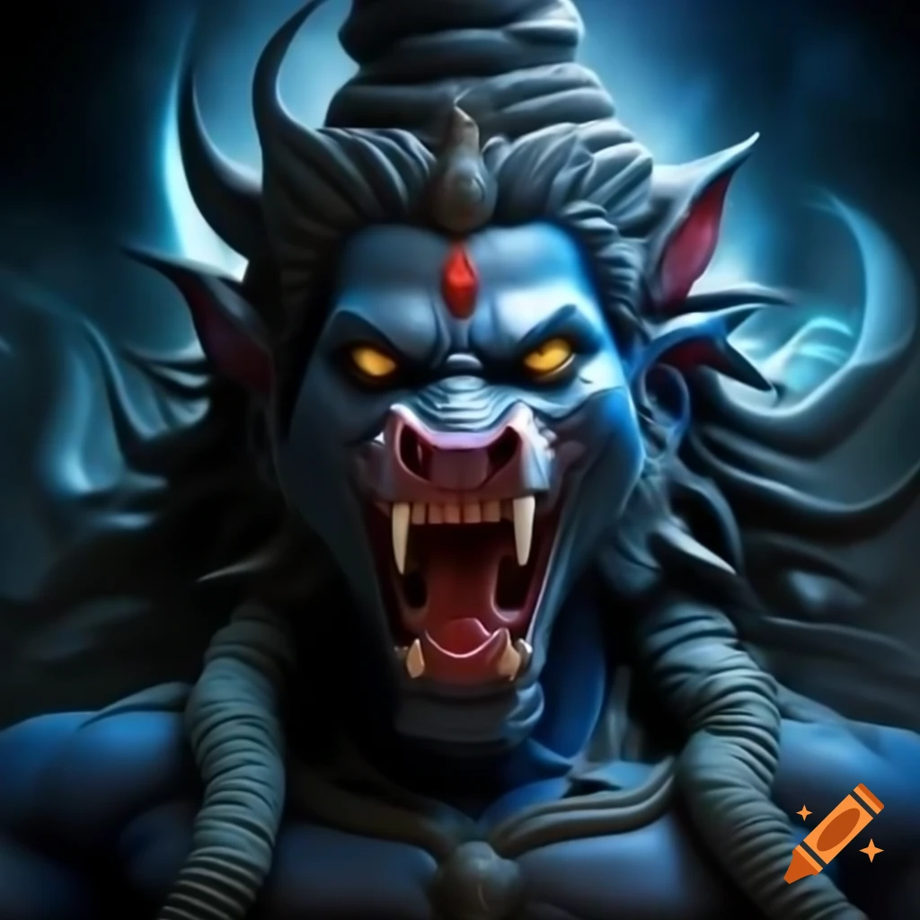 Fierce face of Lord Vishnu in Varaha avatar with glowing eyes on Craiyon