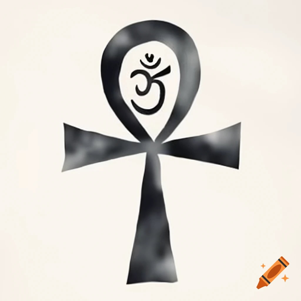 Aum symbol inside a simple ankh in black and white design on Craiyon