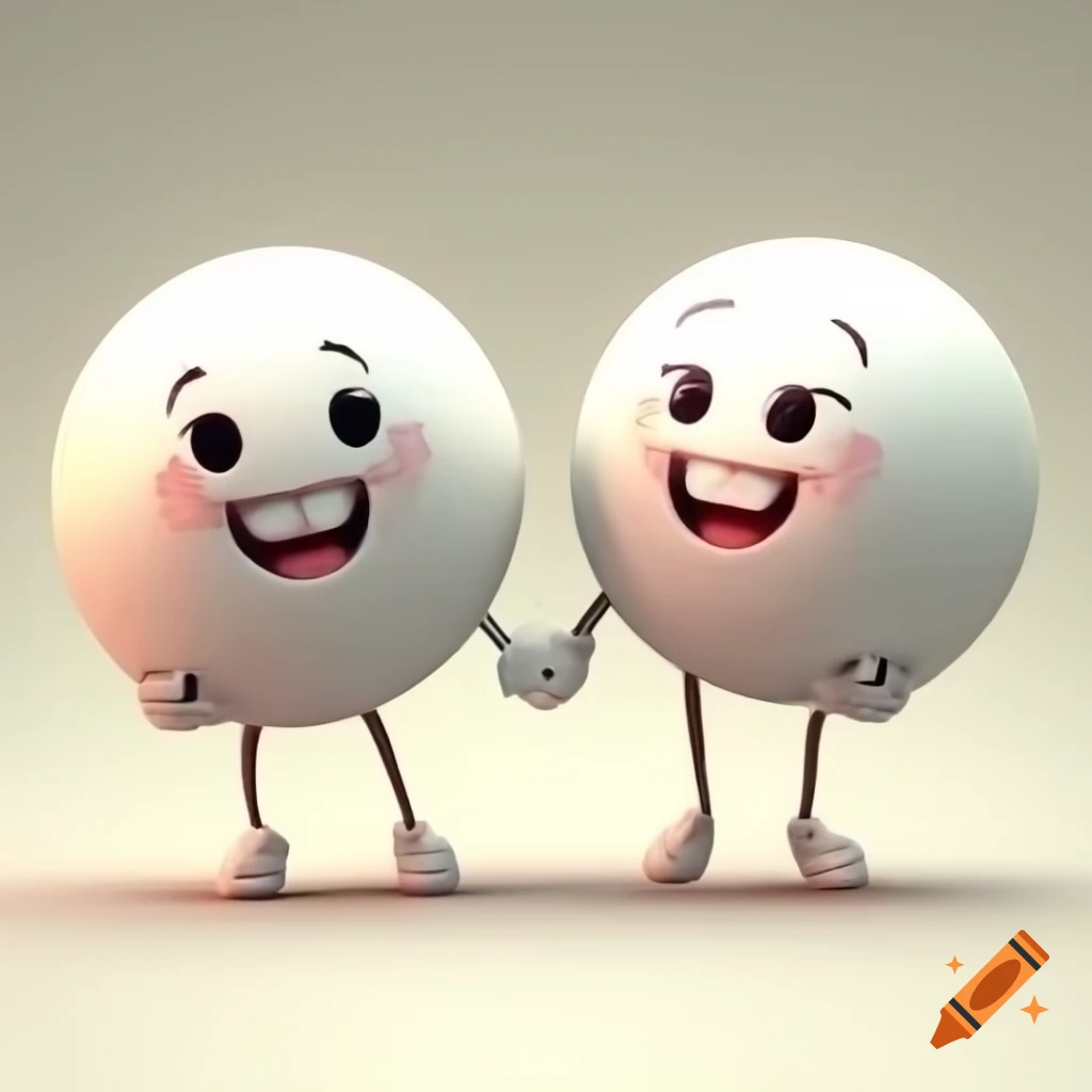 Hand-sketched 3d cheerful balls with faces and limbs walking hand-in ...