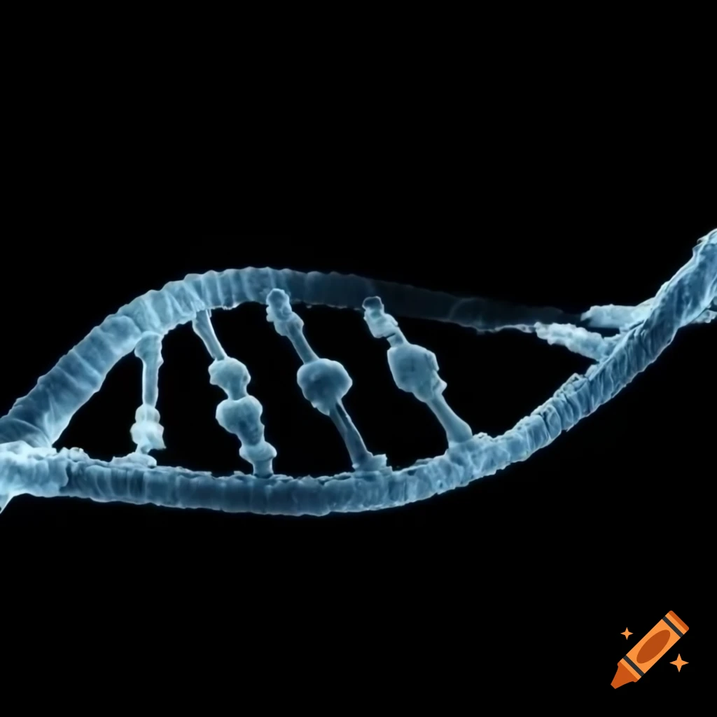 Close-up of double-stranded DNA model with black background ...
