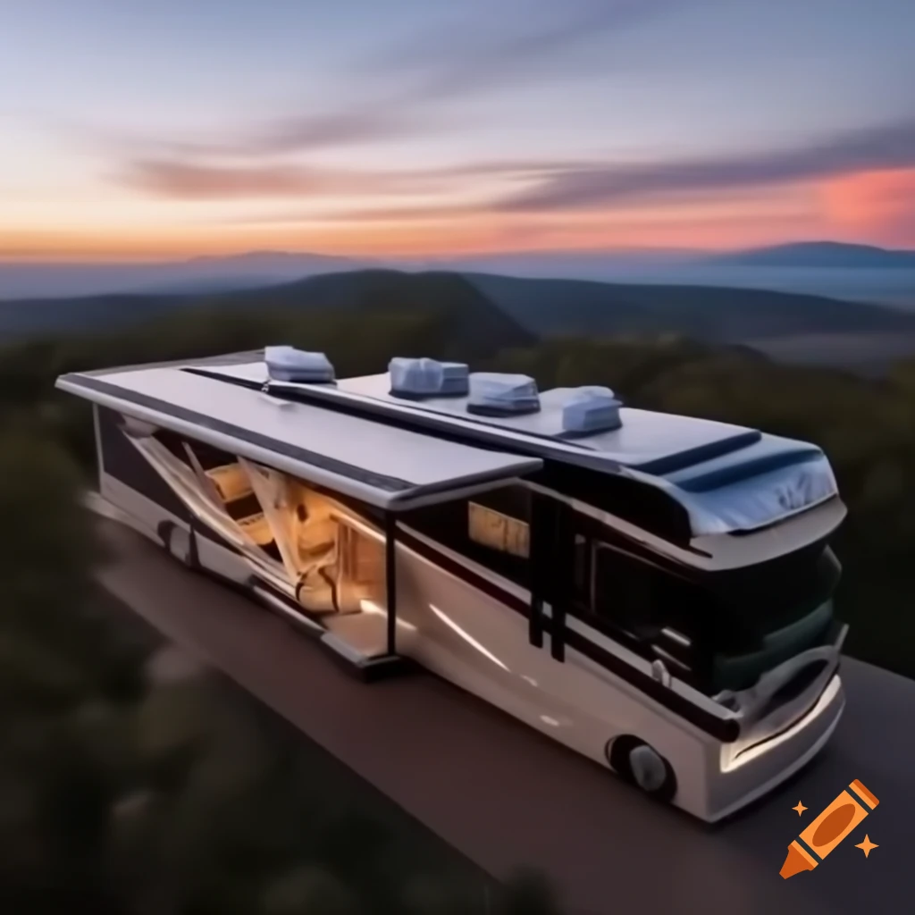 Luxurious two-story rv with slide-outs and scenic flydeck on Craiyon