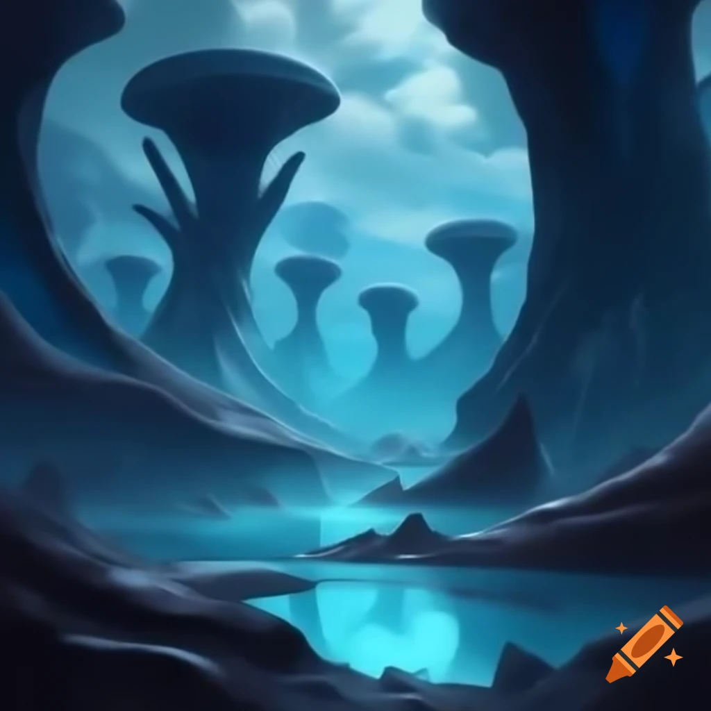 Surreal alien landscape with blue crystal structures and undulating ...
