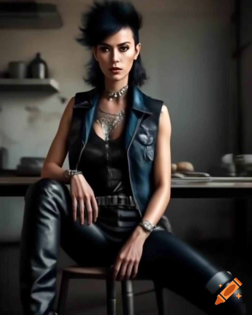 Ultra HD portrait of Isla Fisher in punk style with denim jacket and ...