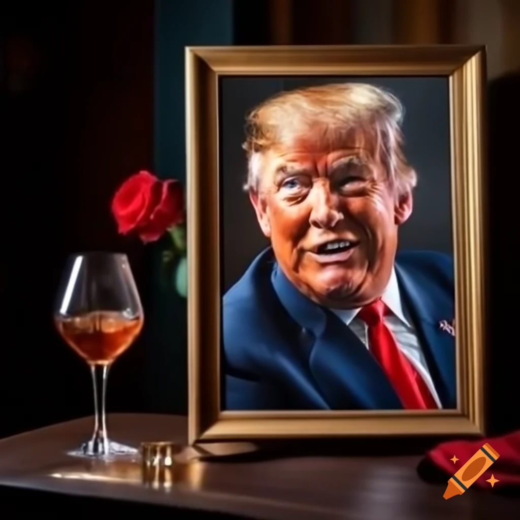Humorous portrait of elderly man in brandy snifter with red rose on Craiyon