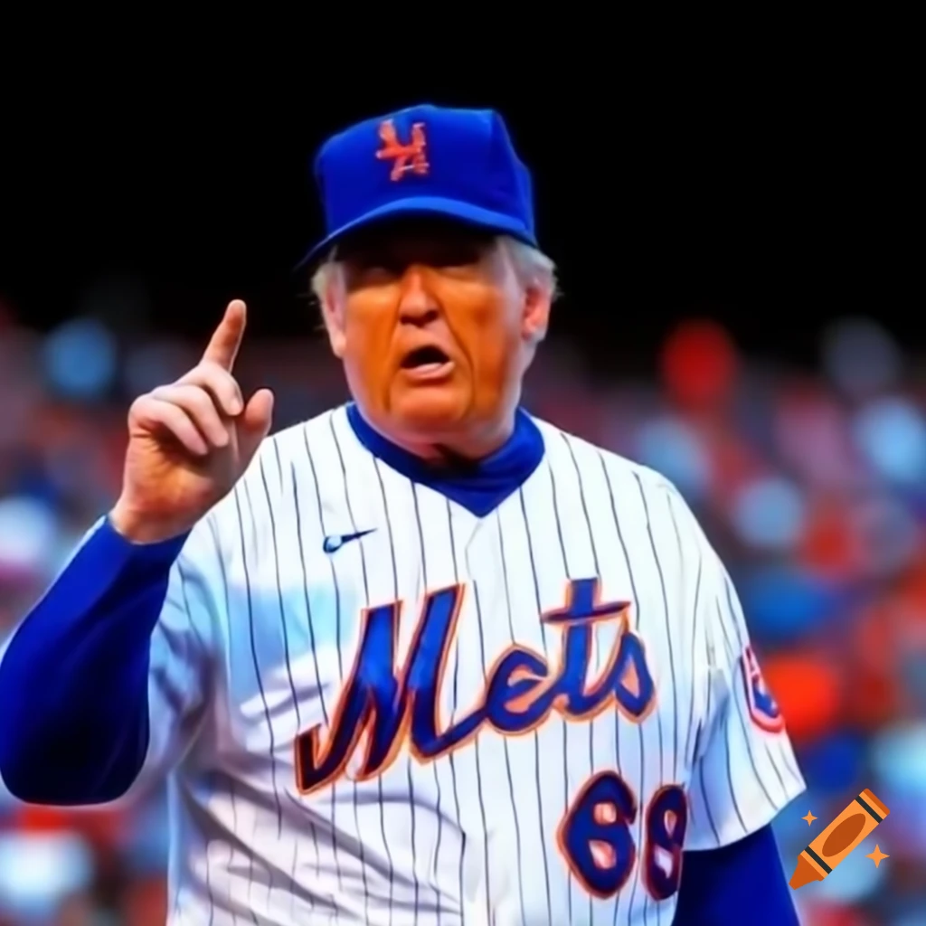 Person wearing Mets uniform, reminiscent of a political figure on Craiyon