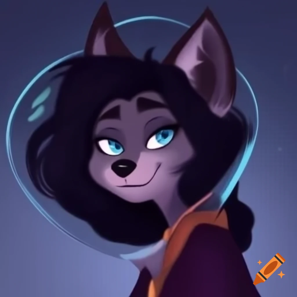 Anthropomorphic wolf woman with Disney-like features in a bubble on Craiyon