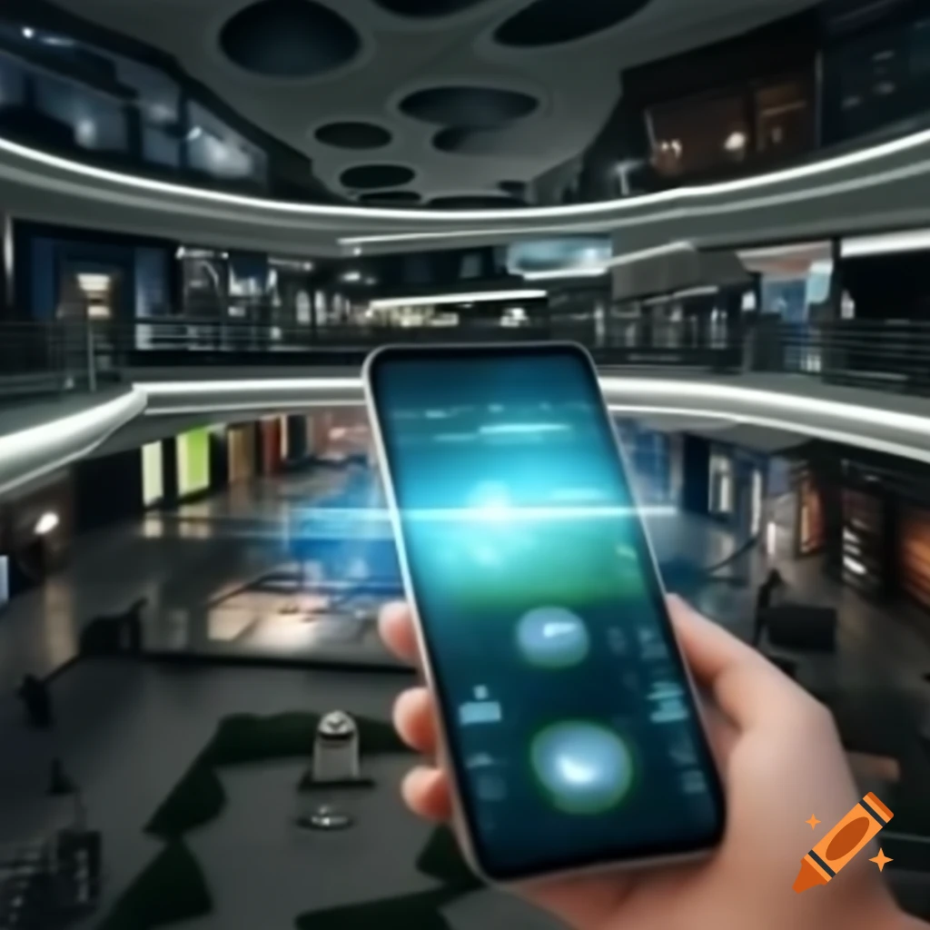 Person using smartphone with indoor navigation app in shopping mall ...