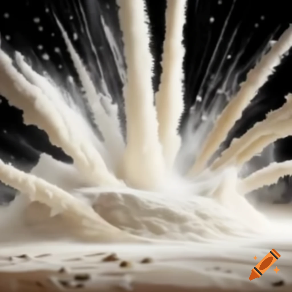 Vibrant and dynamic scene with an explosive atmosphere in a flour ...