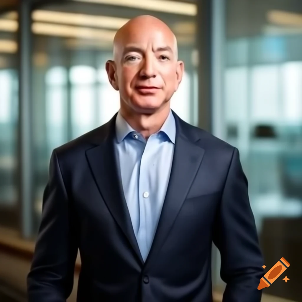 Jeff bezos in business suit facing forward on Craiyon