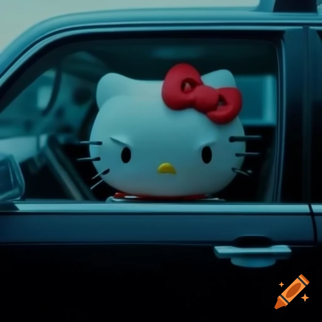 Hello kitty character looking angry while waiting for a taxi on Craiyon