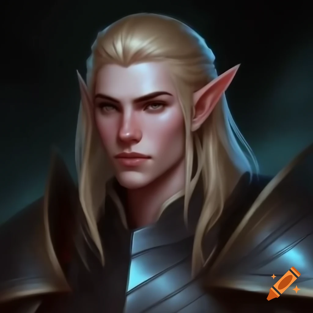 D&d fantasy male elf in plate armor with semi-long light blond hair on ...