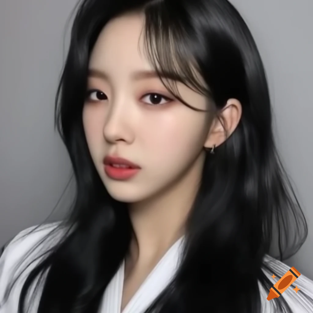 Realistic portrait of Korean K-pop idol with long black hair and blonde ...