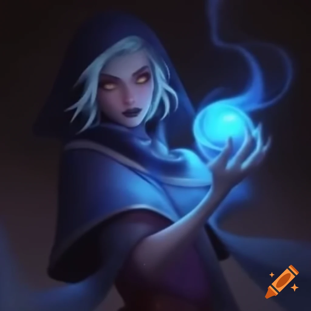 Veiled figure glowing with blue arcane energy from eyes and mouth on ...