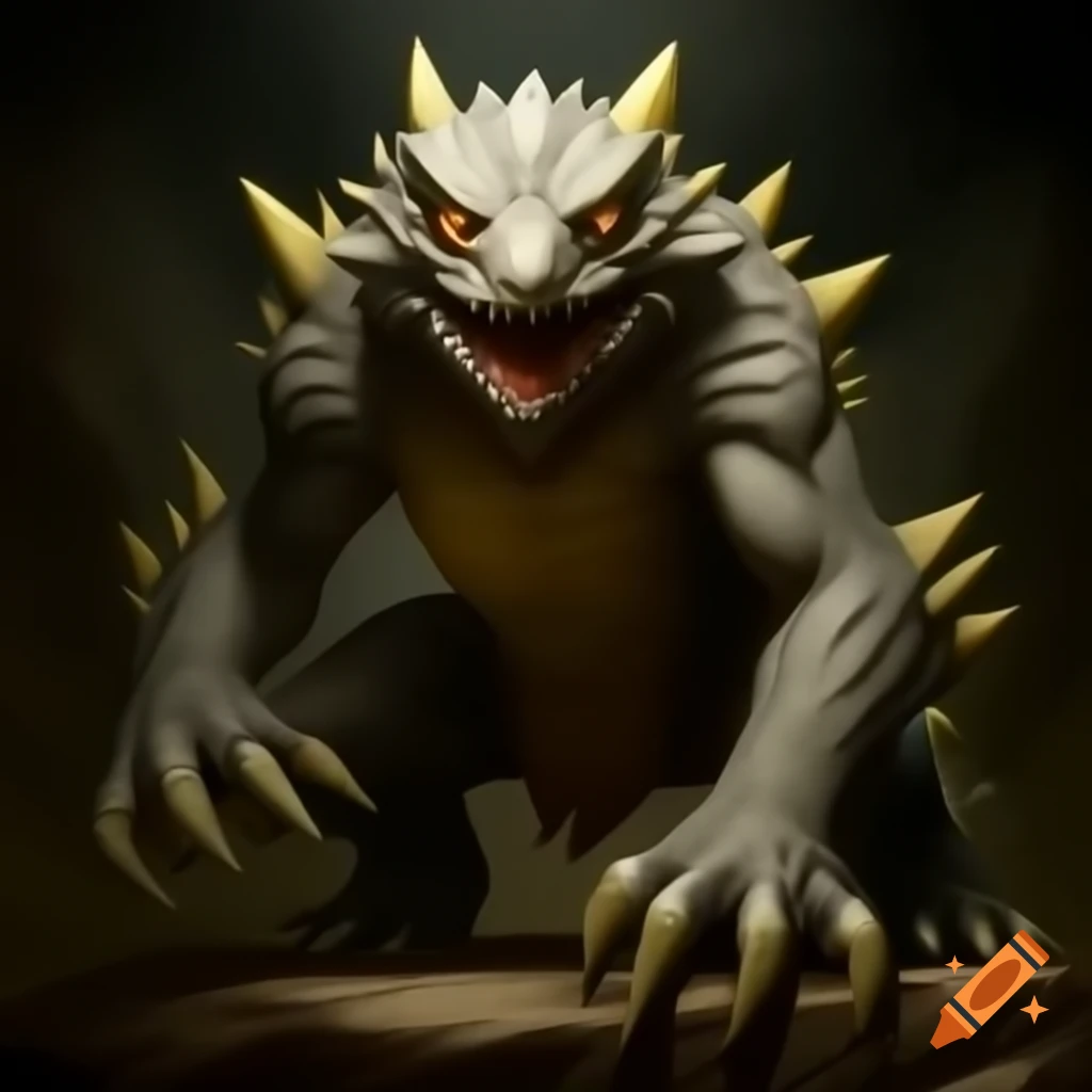 Primordial lizardman with yellow eyes and ancestral club rising from ...