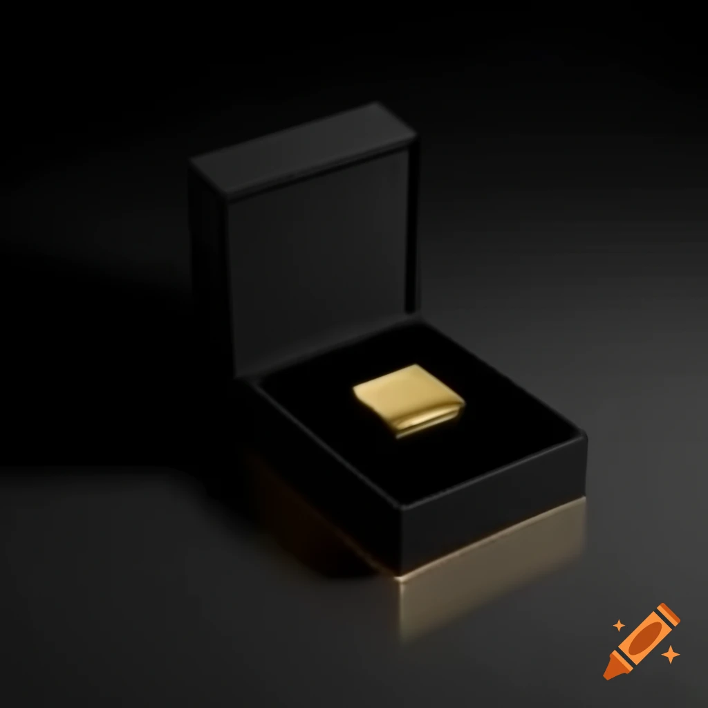 Luxurious black box on dark gradient background with gold accents on ...