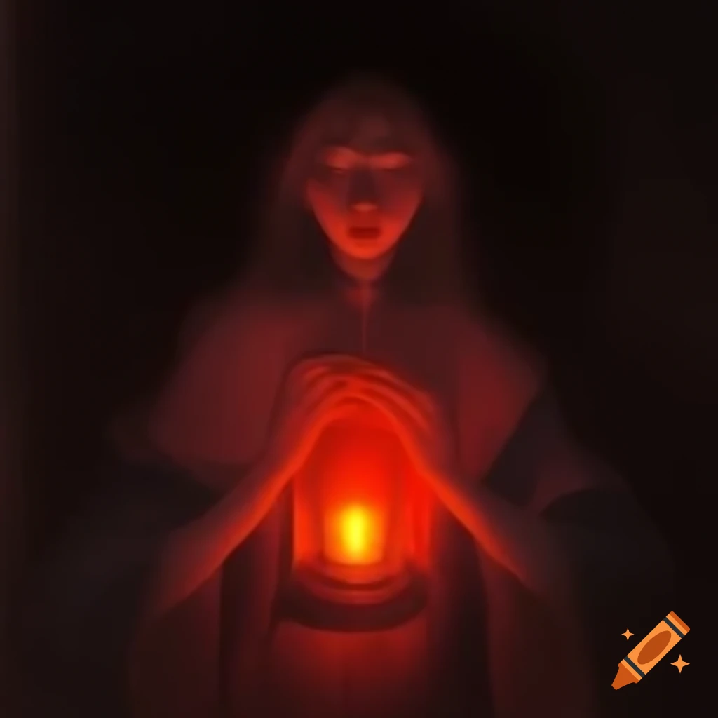 Mysterious figure in shadows with crimson-painted expressive eyes under ...