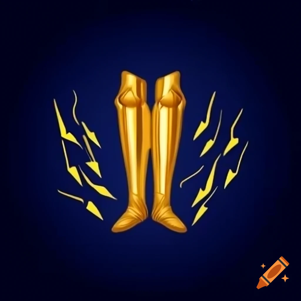 Mythical heroic icon with golden greaves in a punch position ...