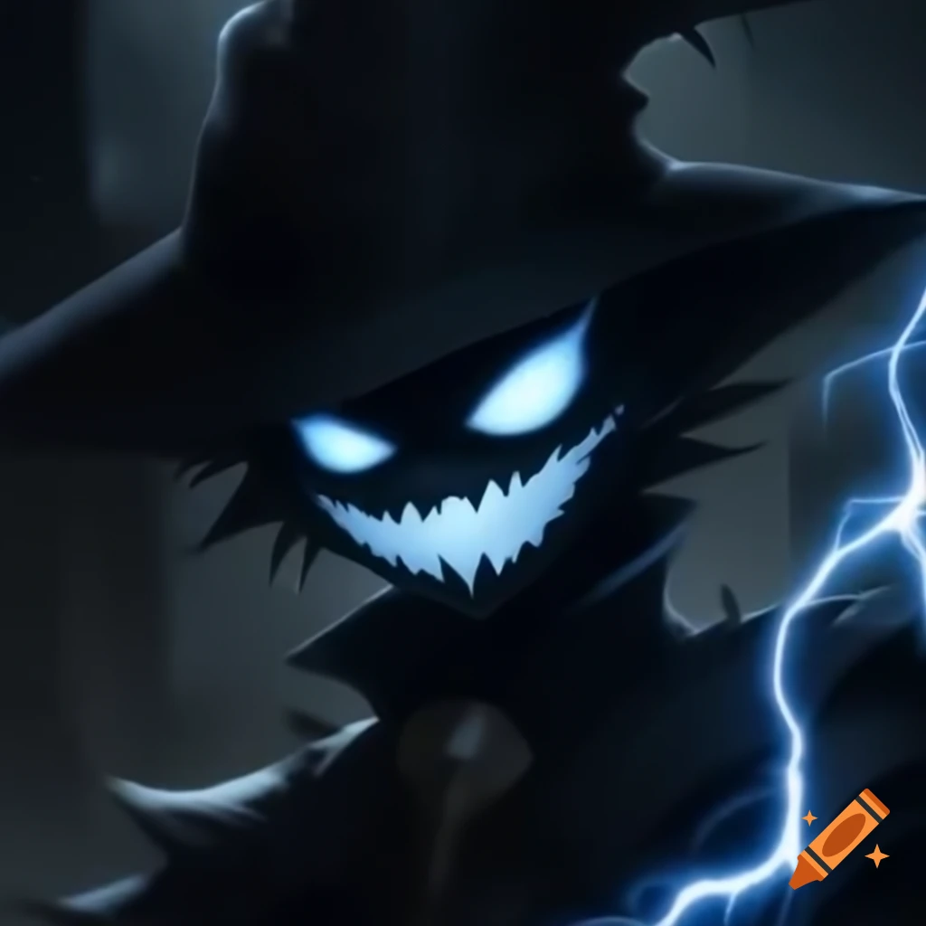 Shadowy phantom with blue lightning eyes and mouth, glowing effect on ...