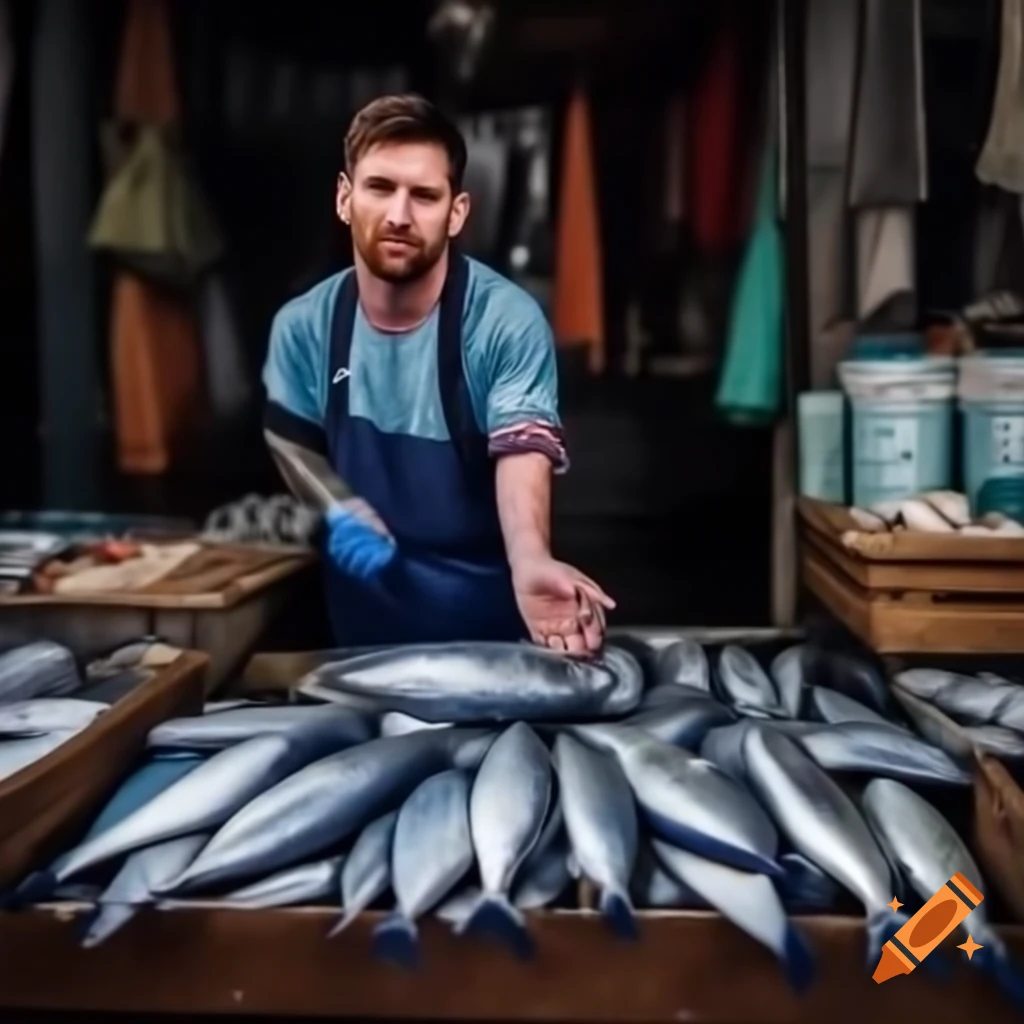 Lionel Messi selling fish in Keralam on Craiyon