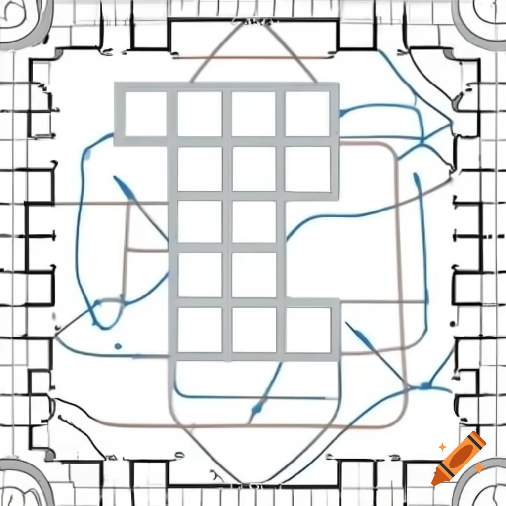 Rpg map of a space station featuring a grid pattern on Craiyon