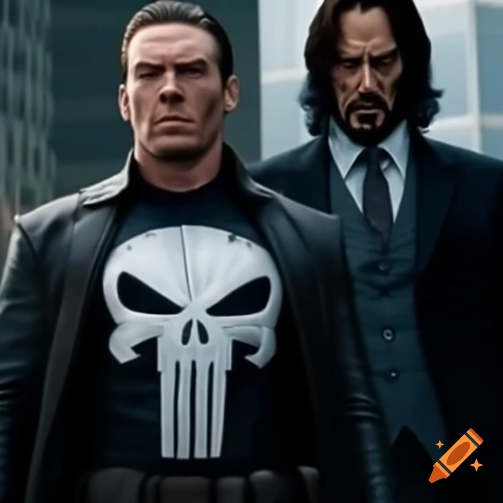 Punisher character and John Wick in an action pose on Craiyon
