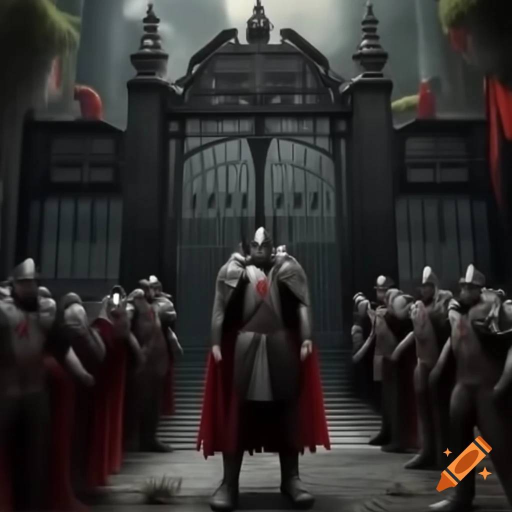 Vampiric town front gate with armored vampire guards on Craiyon