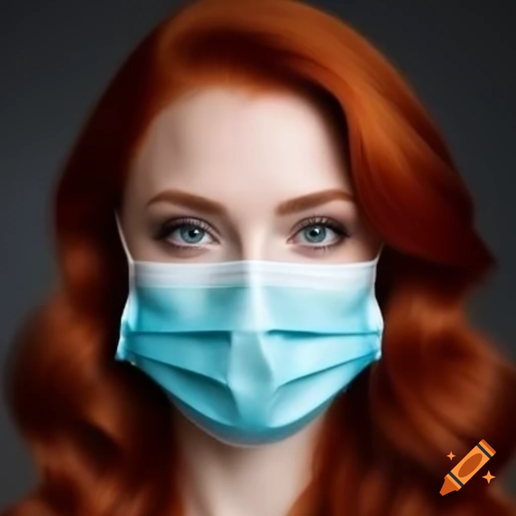 Stylish red-haired woman wearing surgical mask on Craiyon