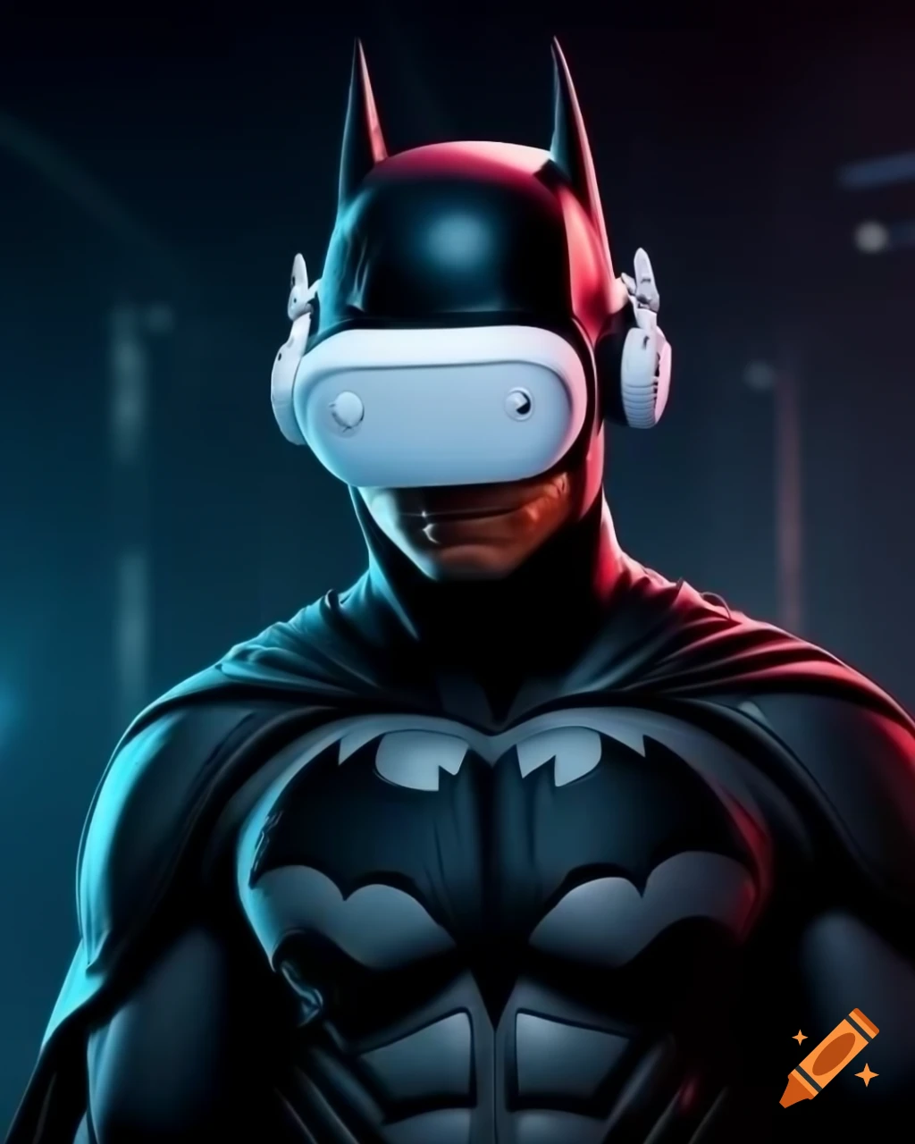 Batman entering the metaverse in Gotham with Meta Quest 3 VR headset on ...