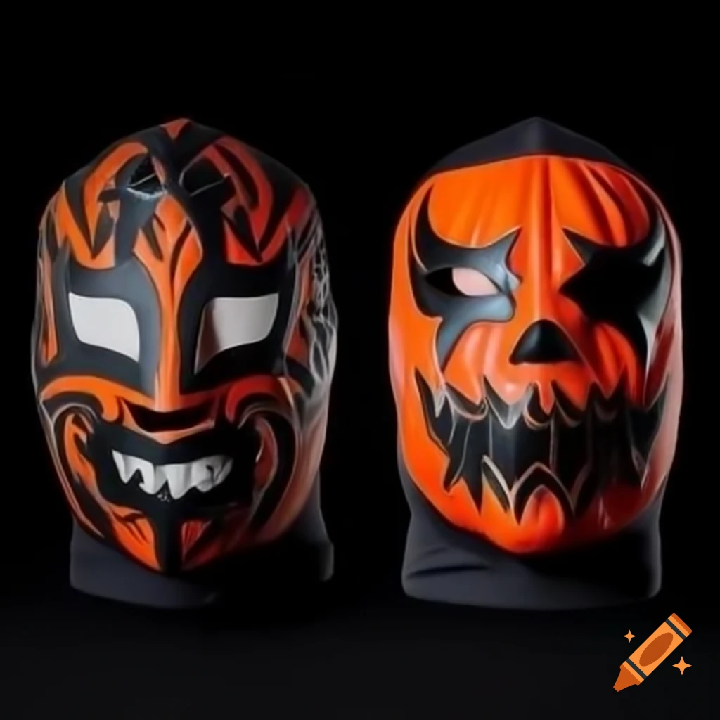Scary pro wrestler masks featuring gothic and pumpkin designs on Craiyon