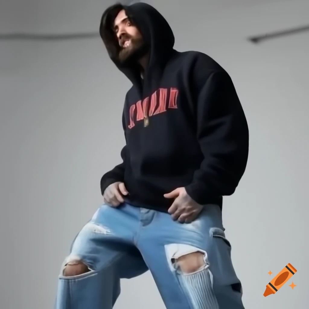 Modern depiction of Jesus wearing a hoodie and ripped jeans with ...