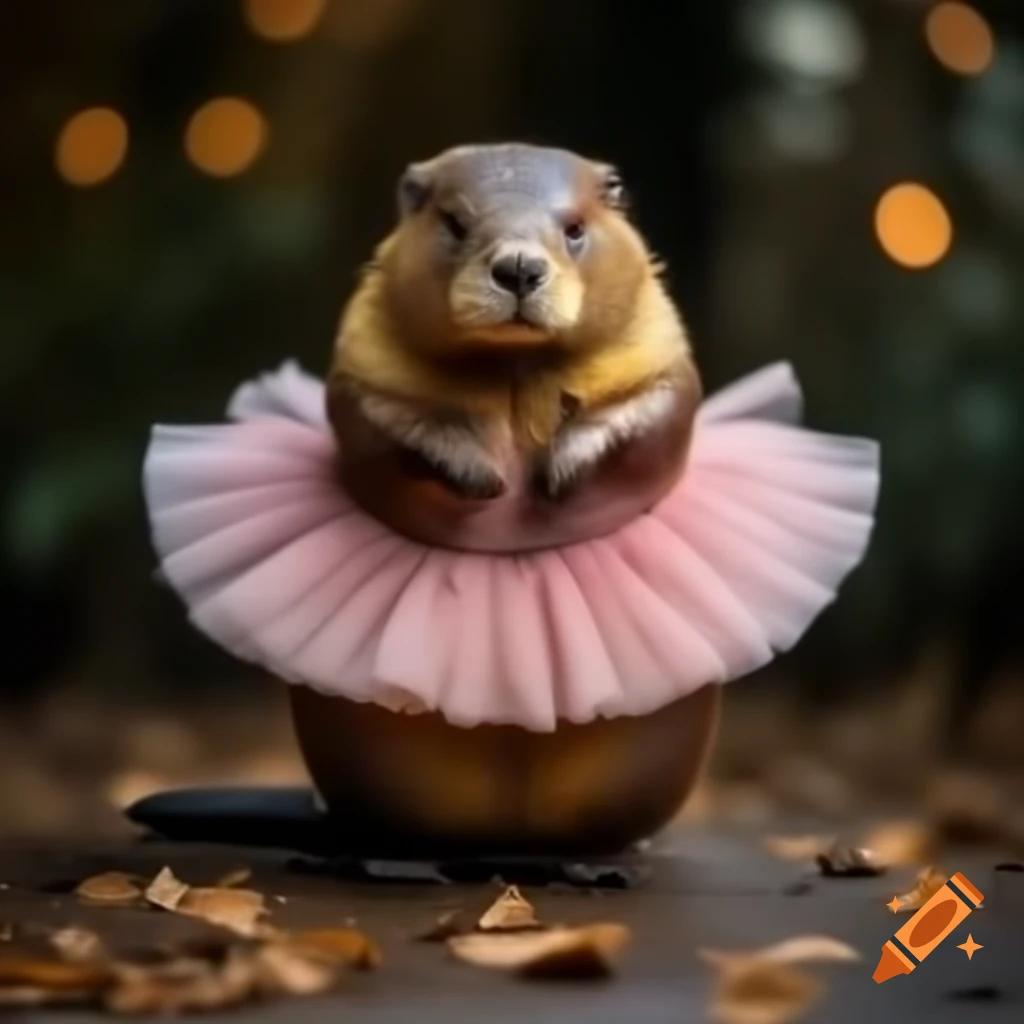 Beaver dressed in pink ballerina costume on Craiyon