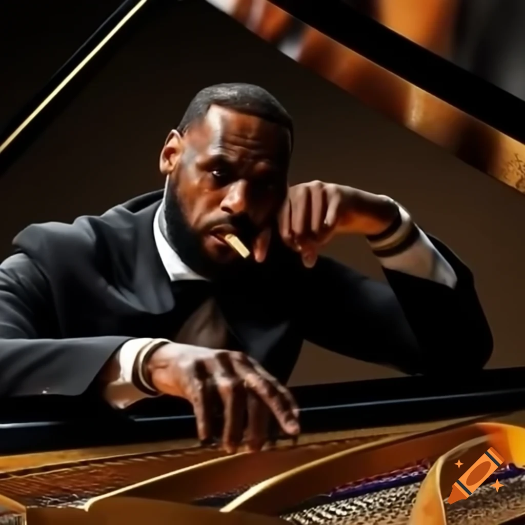 LeBron James playing piano with cigar, Nettspend observing on Craiyon