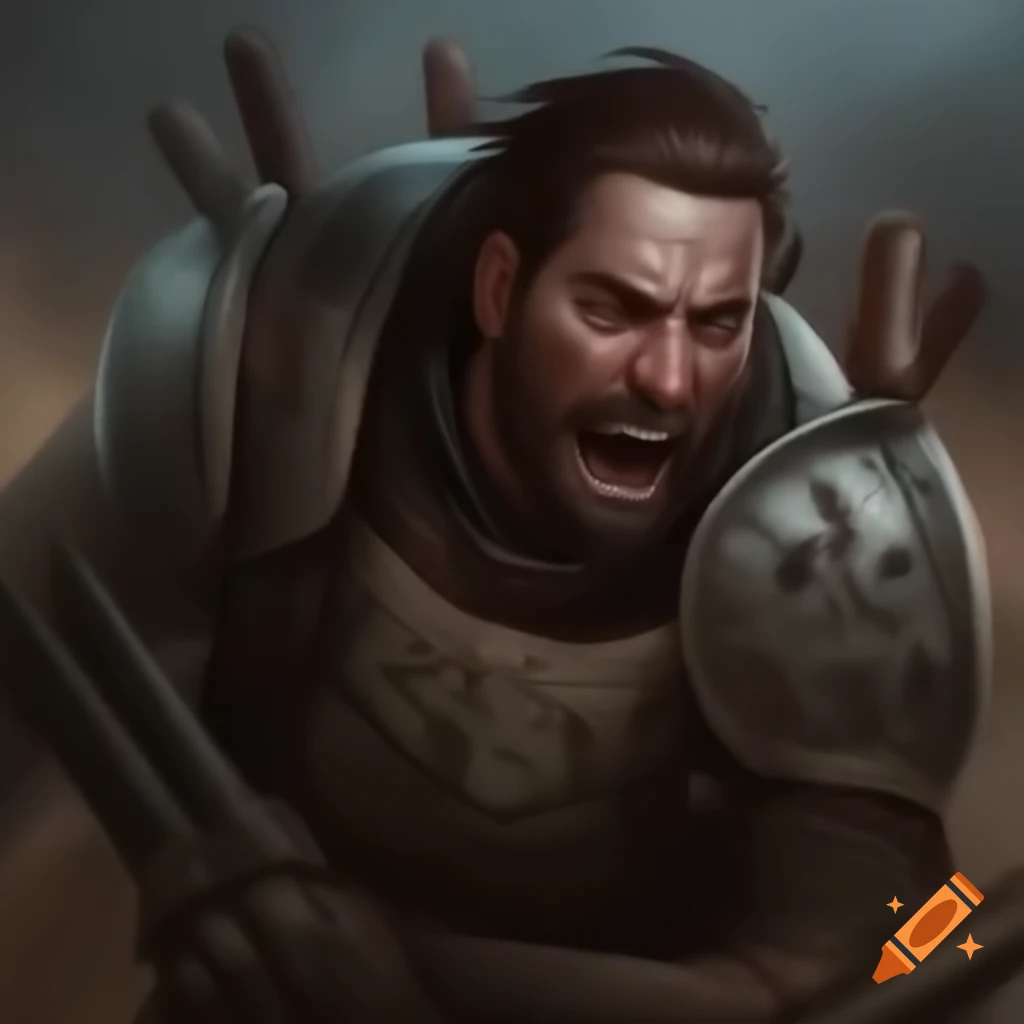 Battle-ready rabbit in worn armor, eyes fierce, on a battlefield on Craiyon