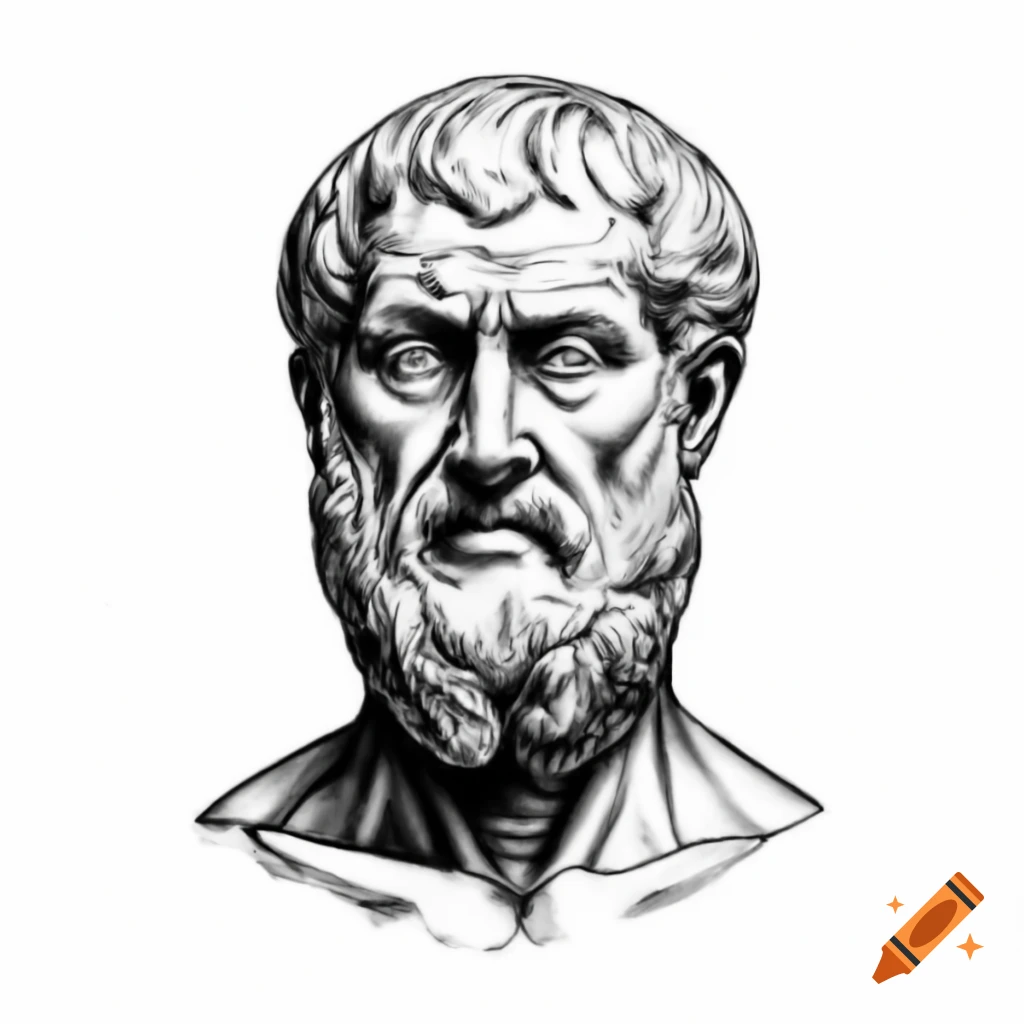 Hyper realistic black ink sketch of stone bust of Seneca the ...