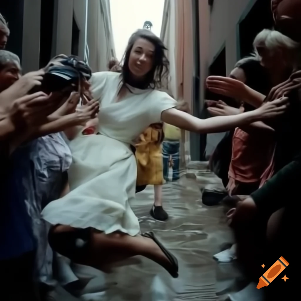 Floating dresses in alleyways creating an eerie atmosphere on Craiyon