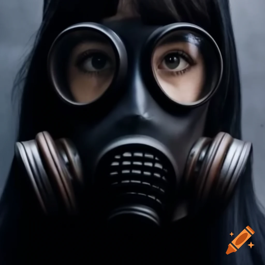 Vintage model with black gas mask, stylish and edgy on Craiyon