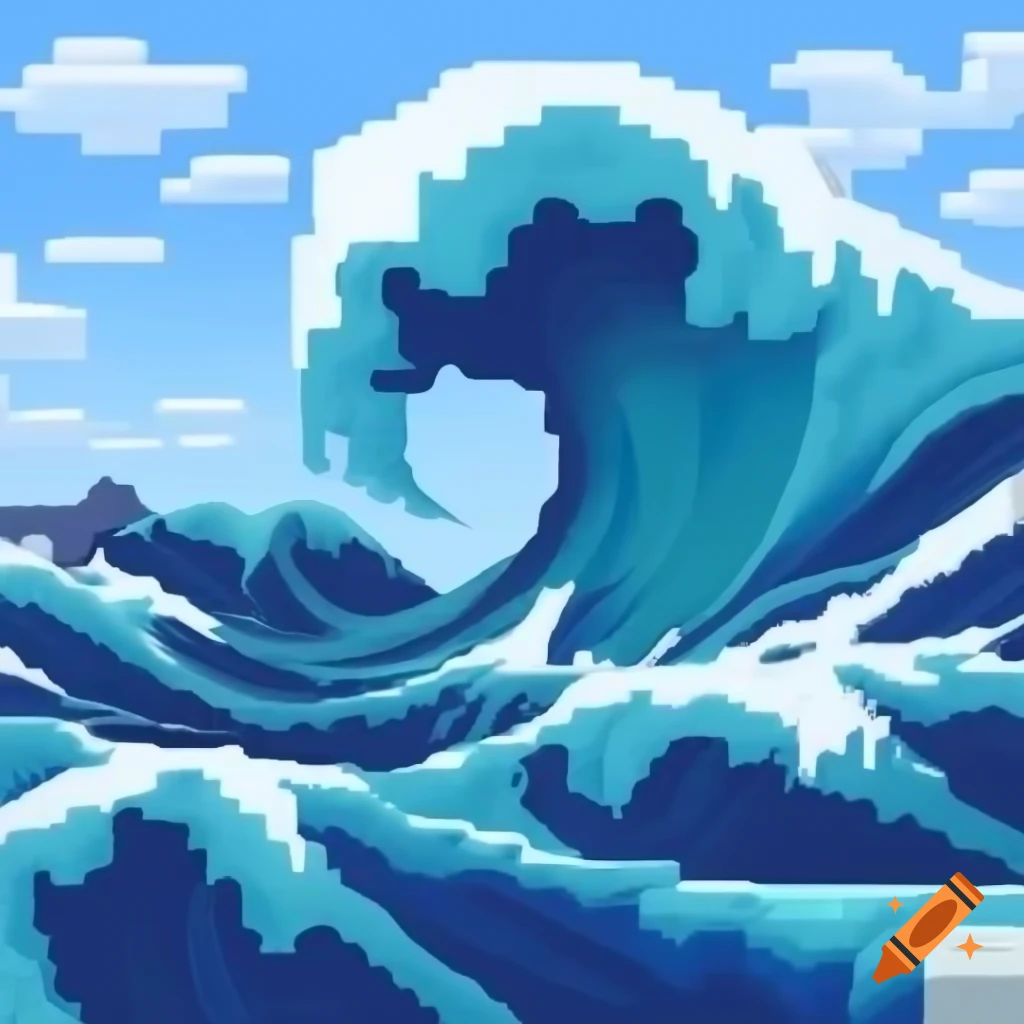 Minecraft-inspired wave art on Craiyon