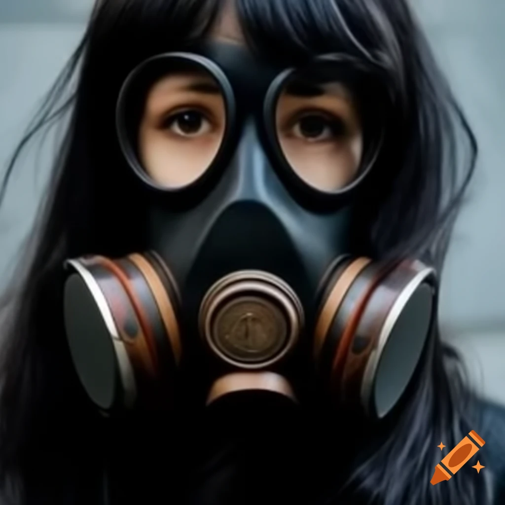 Vintage model with black gas mask, stylish and edgy on Craiyon