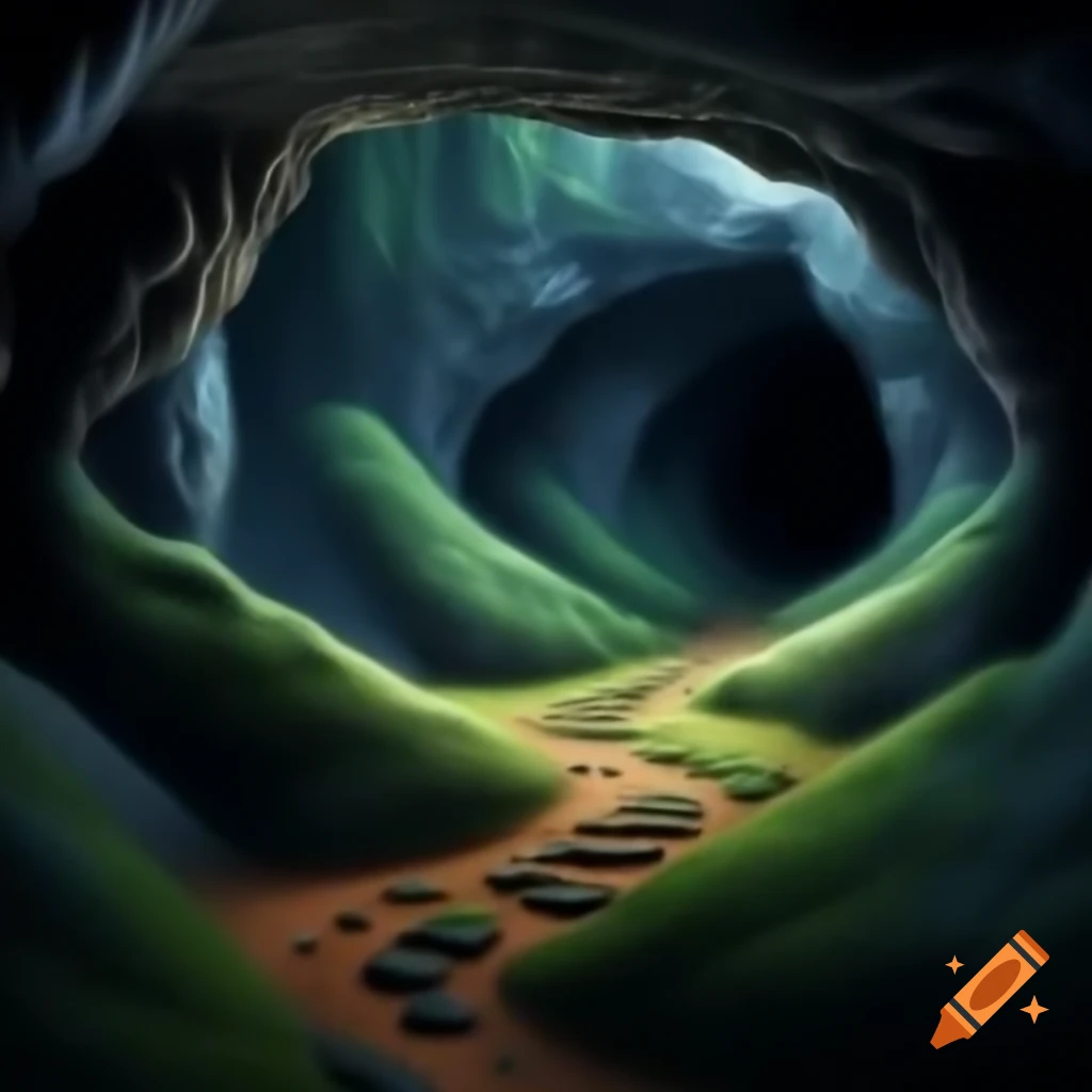 Winding path leading into mysterious cave on Craiyon