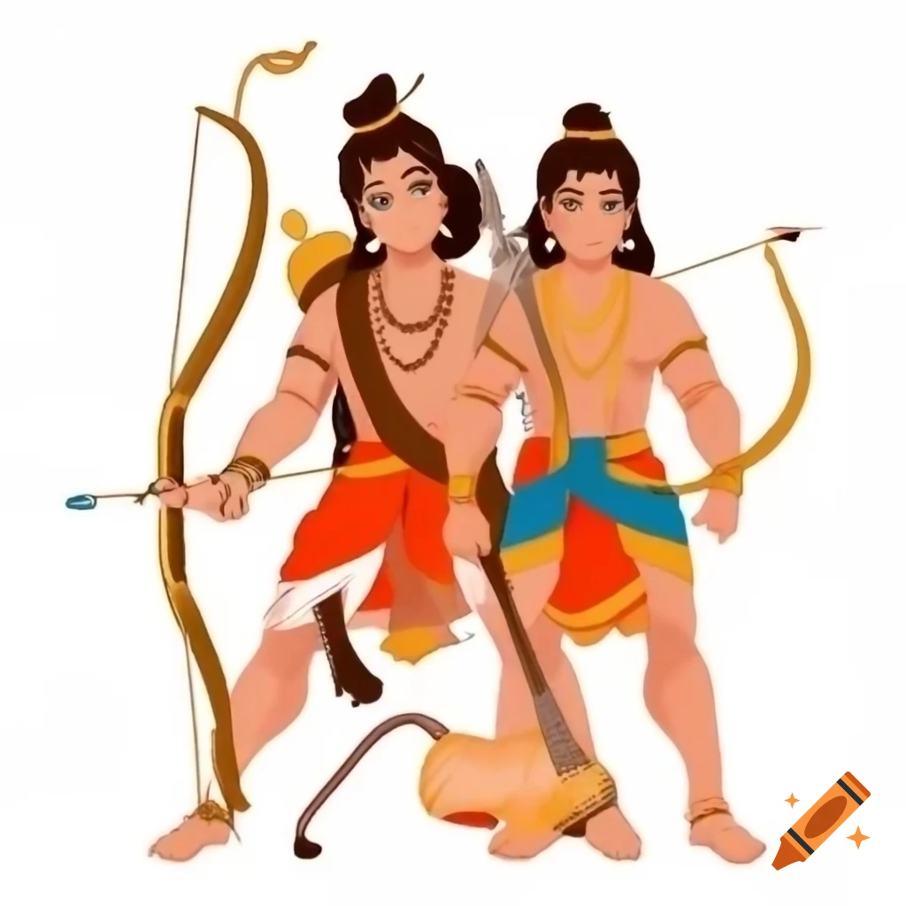 Prince Rama and brother Lakshmana ready with bows and arrows on Craiyon