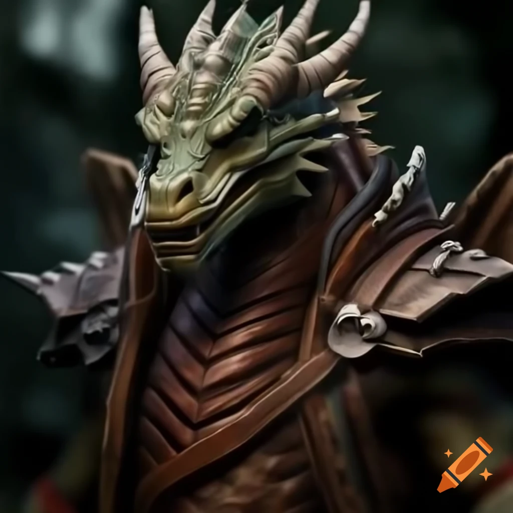 Humanoid dragon wearing leather clothes on Craiyon