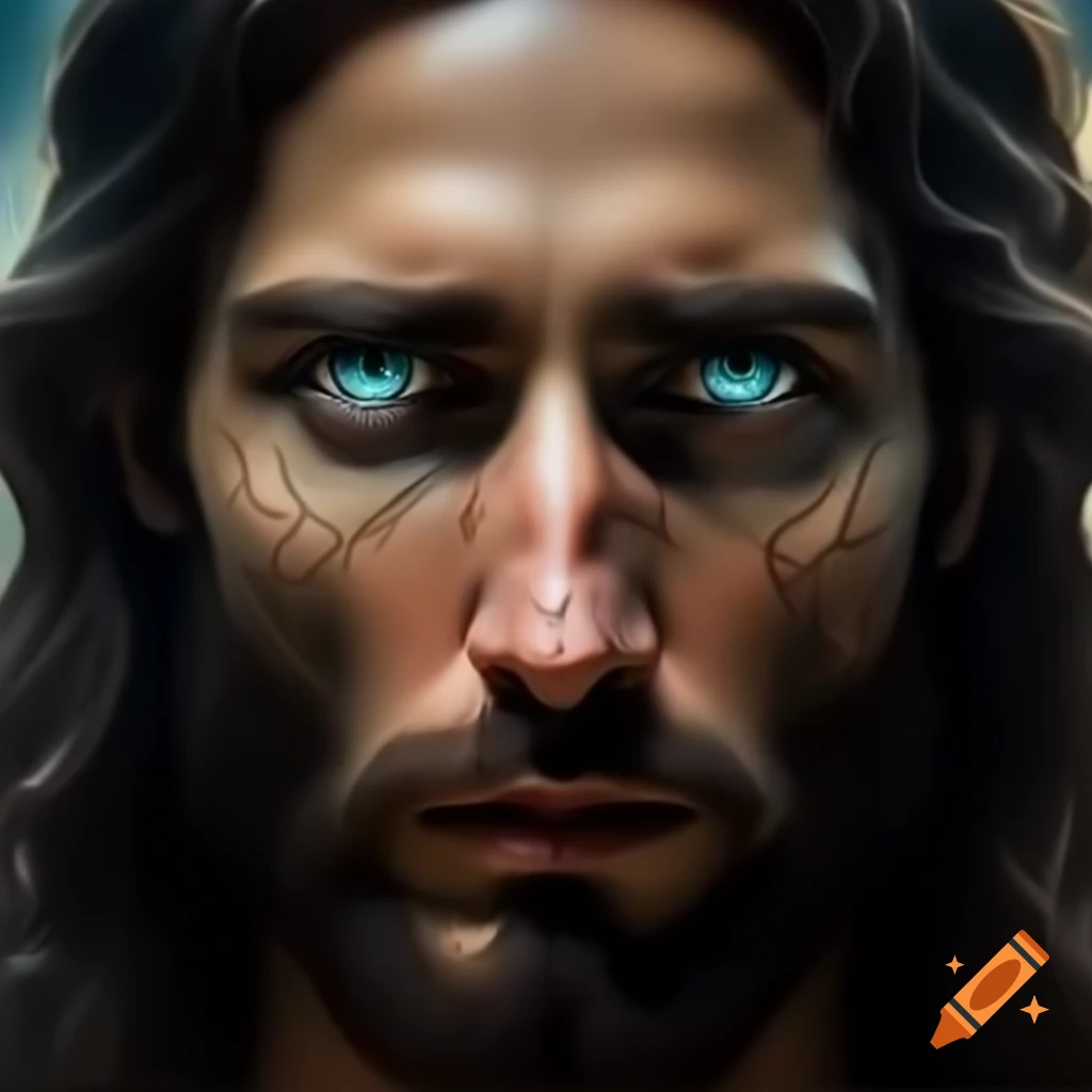 Majestic portrait of jesus with intense eyes and wise expression on Craiyon