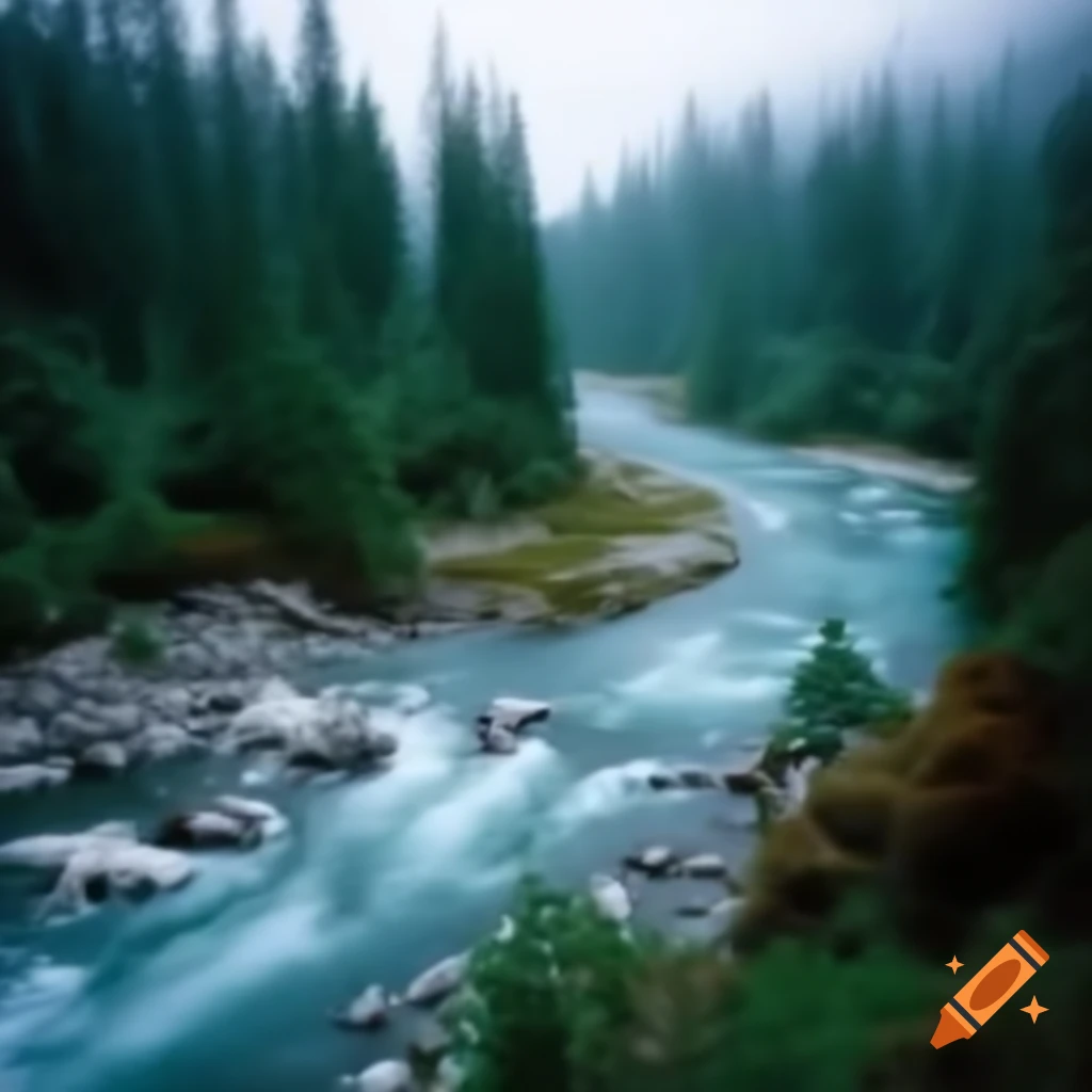 Two rivers flowing near a cemetery on Craiyon