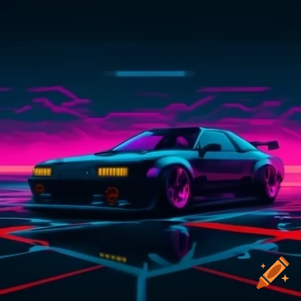 8-bit futuristic JZA70 JDM car in vibrant neon vaporwave aesthetic on ...