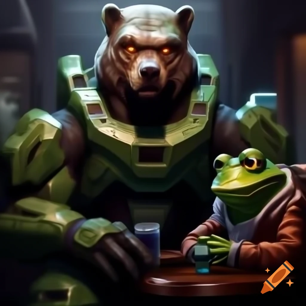 Group of fantasy characters in a pub including Halo Master Chief ...