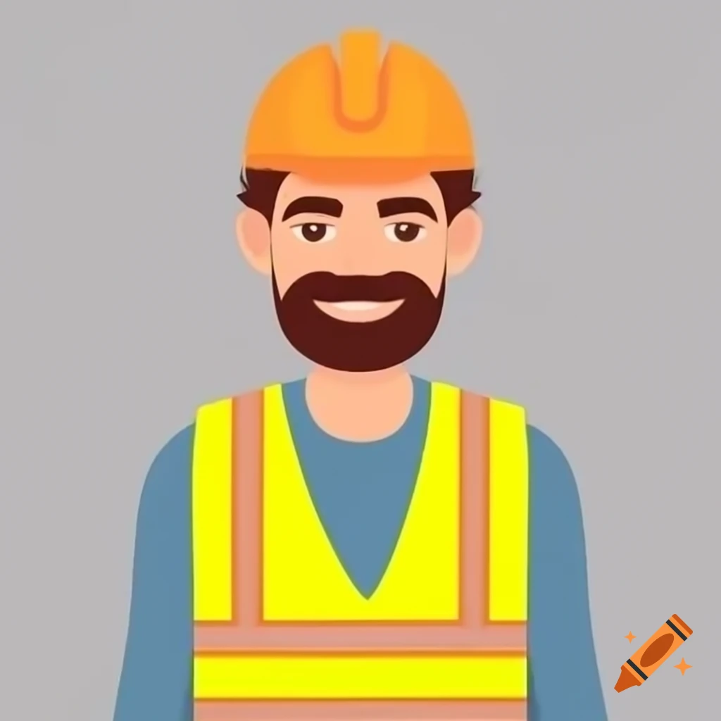 Cartoon of man in safety vest and helmet, full body on Craiyon