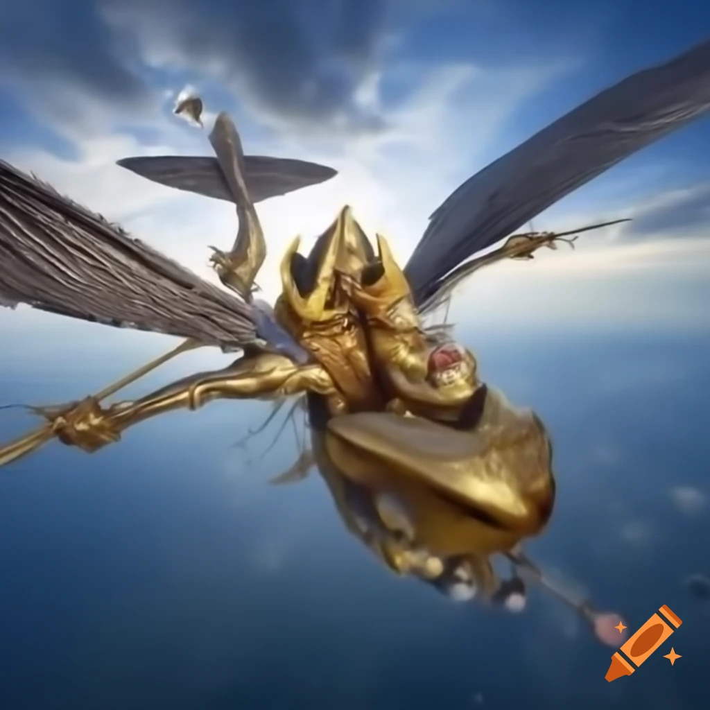 Flying divine chariot in a mythical setting on Craiyon