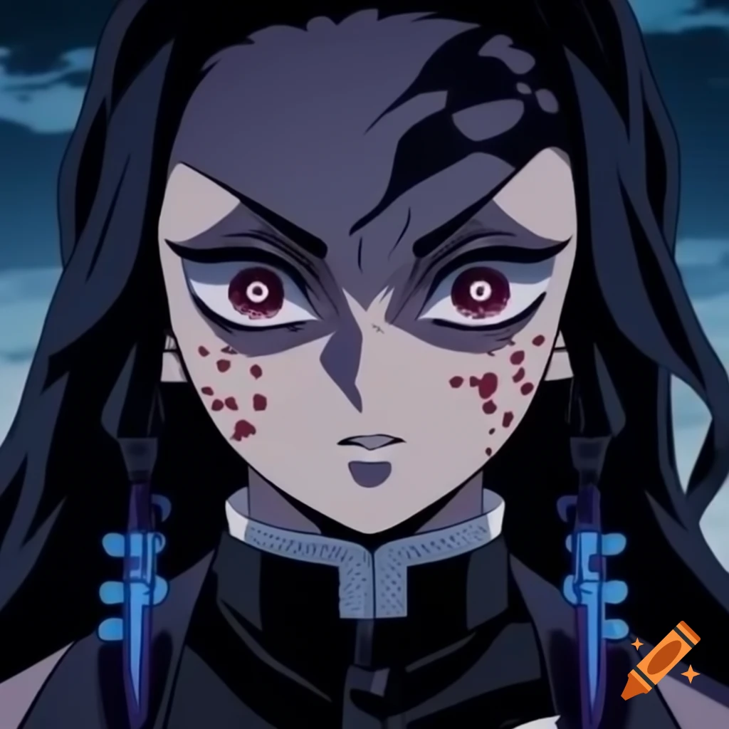 Demon slayer character with long black hair in shadowy setting on Craiyon